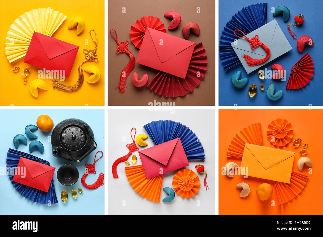 Collection of traditional fortune cookies, envelopes and Chinese New ...