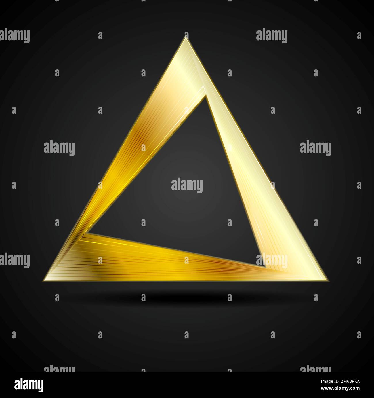 Golden triangle logo element on black background Stock Photo - Alamy