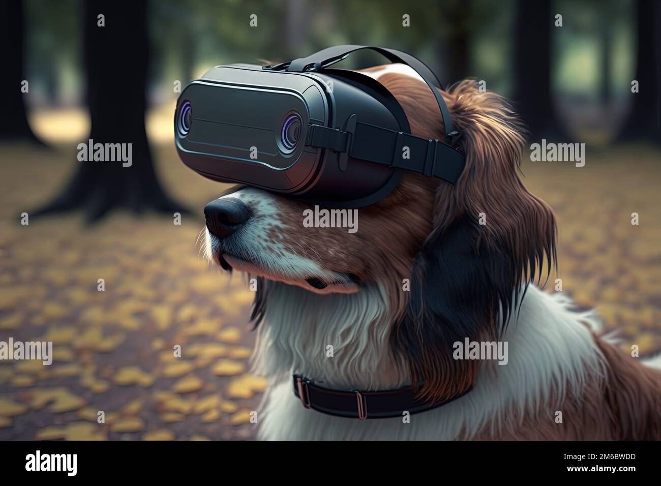Dog wearing a VR Virtual Reality headset Stock Photo - Alamy
