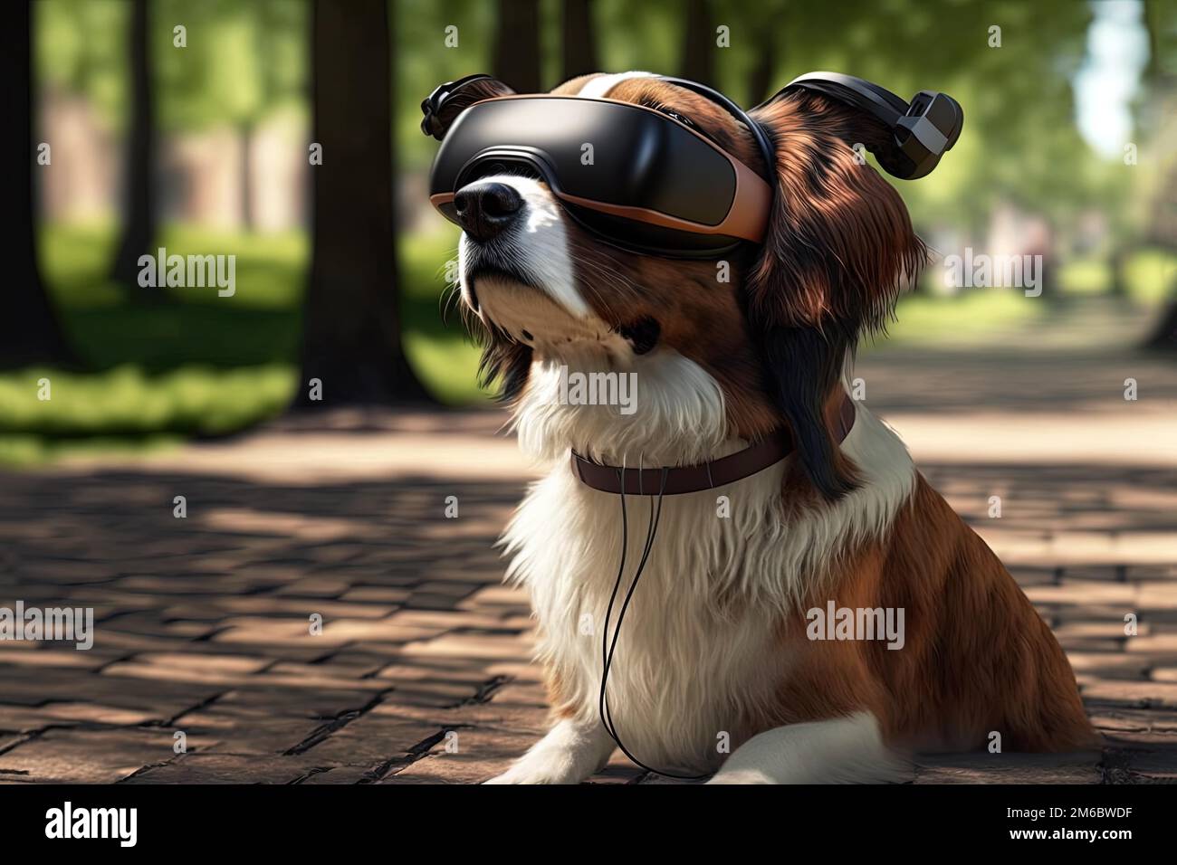 Dog wearing a VR Virtual Reality headset Stock Photo - Alamy