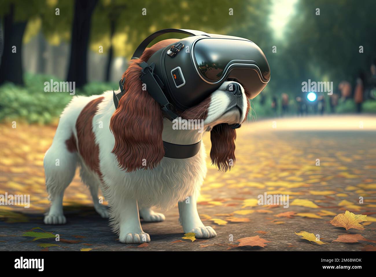 Dog wearing a VR Virtual Reality headset Stock Photo - Alamy