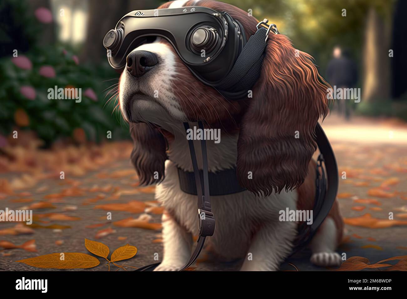 Dog wearing a VR Virtual Reality headset Stock Photo - Alamy