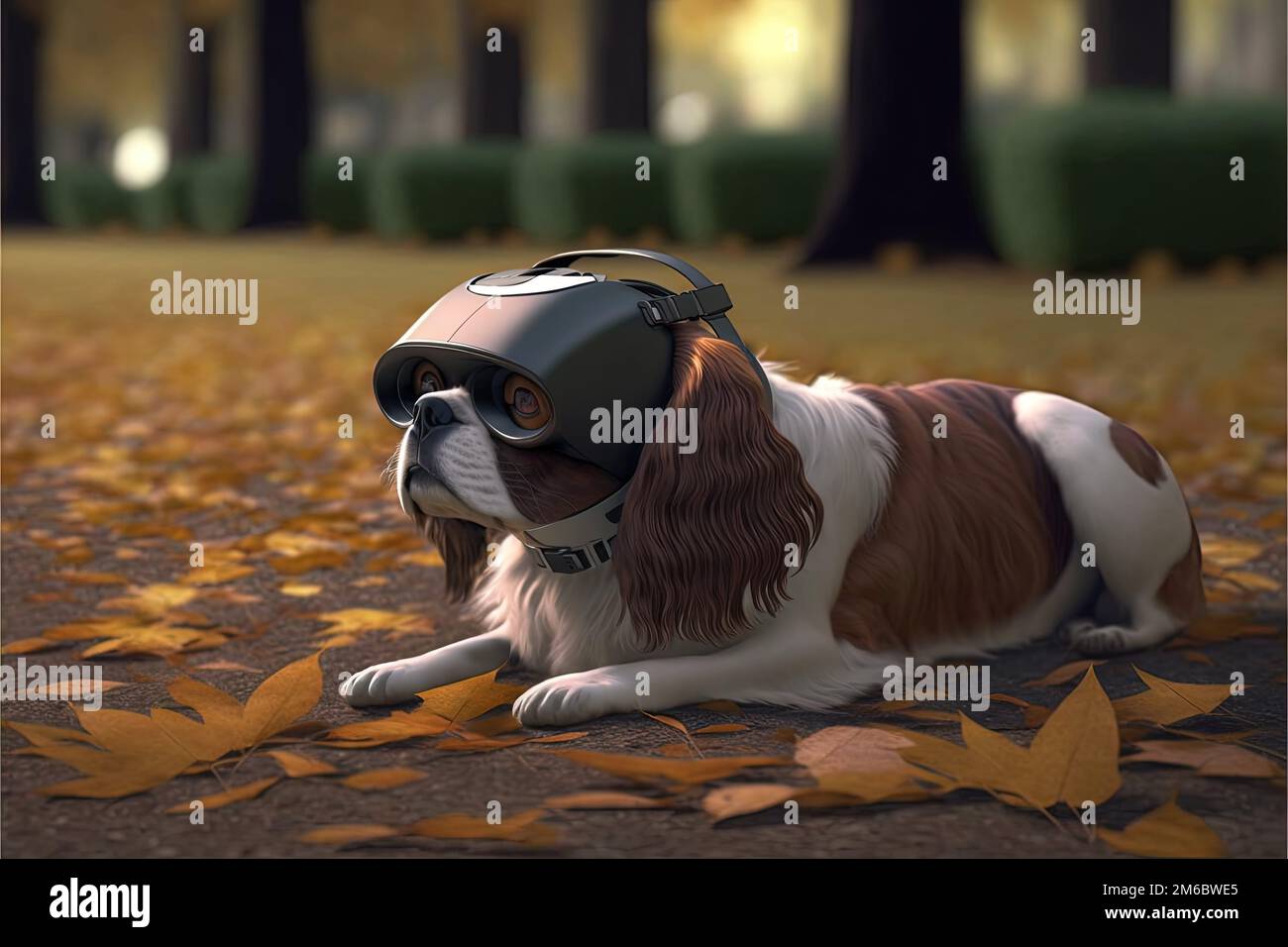 Dog wearing a VR Virtual Reality headset Stock Photo - Alamy