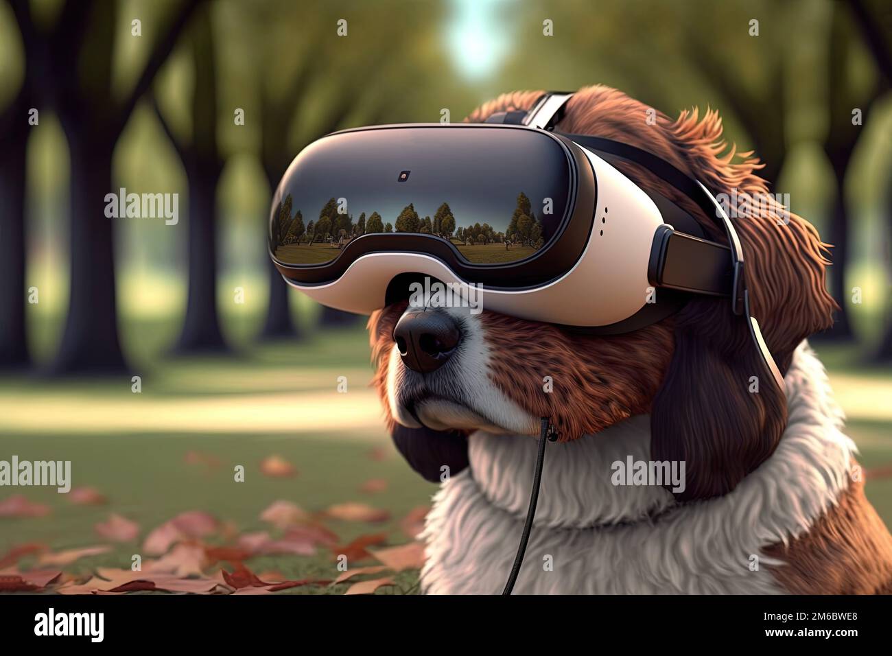Dog wearing a VR Virtual Reality headset Stock Photo - Alamy