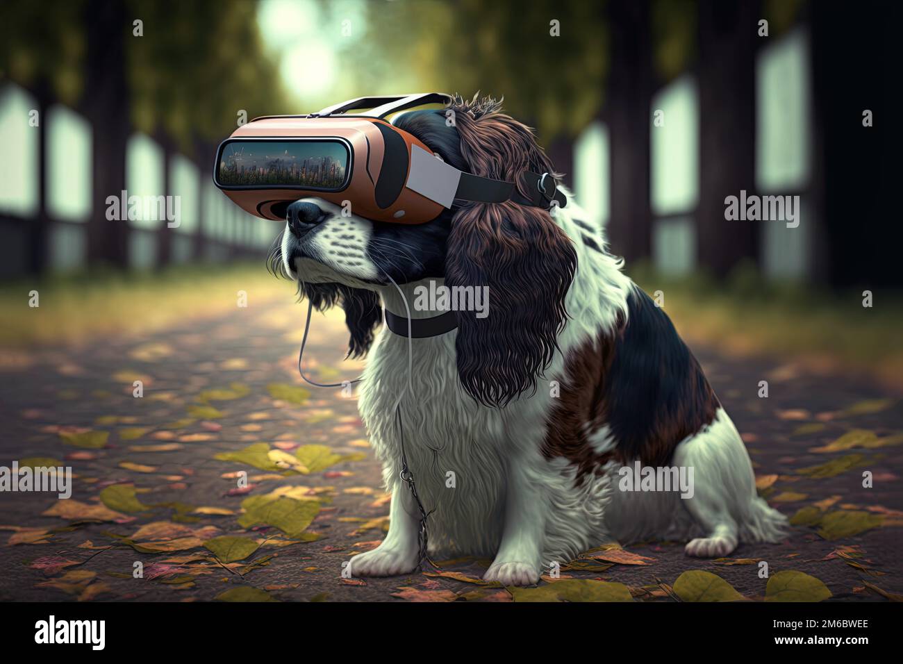 Dog wearing a VR Virtual Reality headset Stock Photo - Alamy