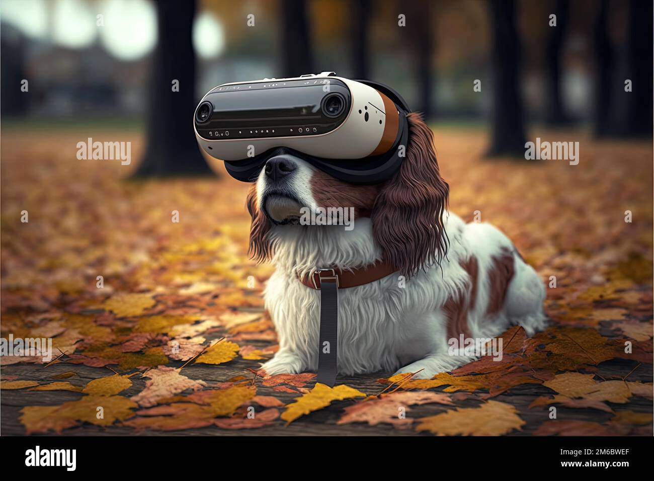 Dog wearing a VR Virtual Reality headset Stock Photo - Alamy