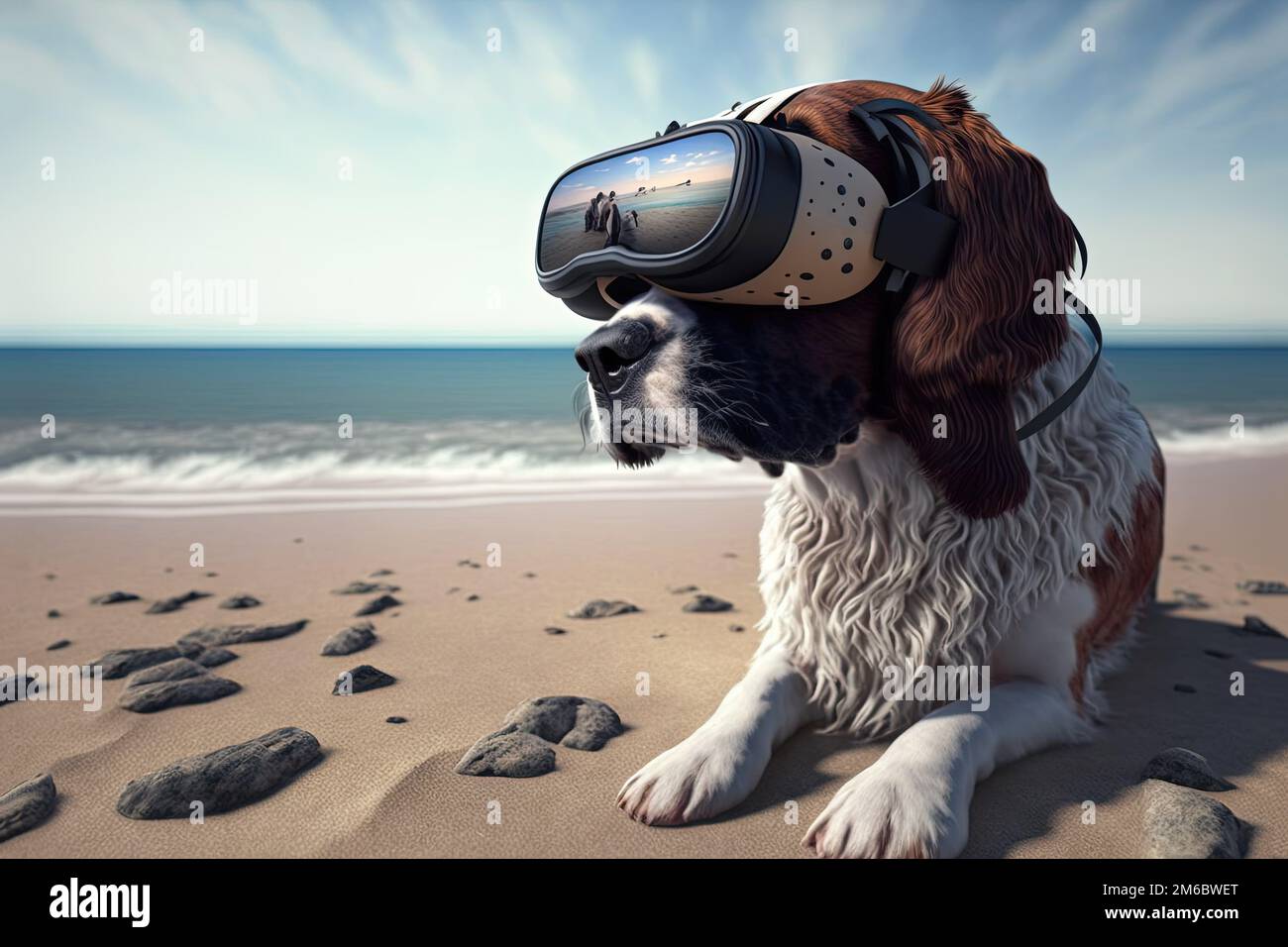 Dog wearing a VR Virtual Reality headset Stock Photo - Alamy