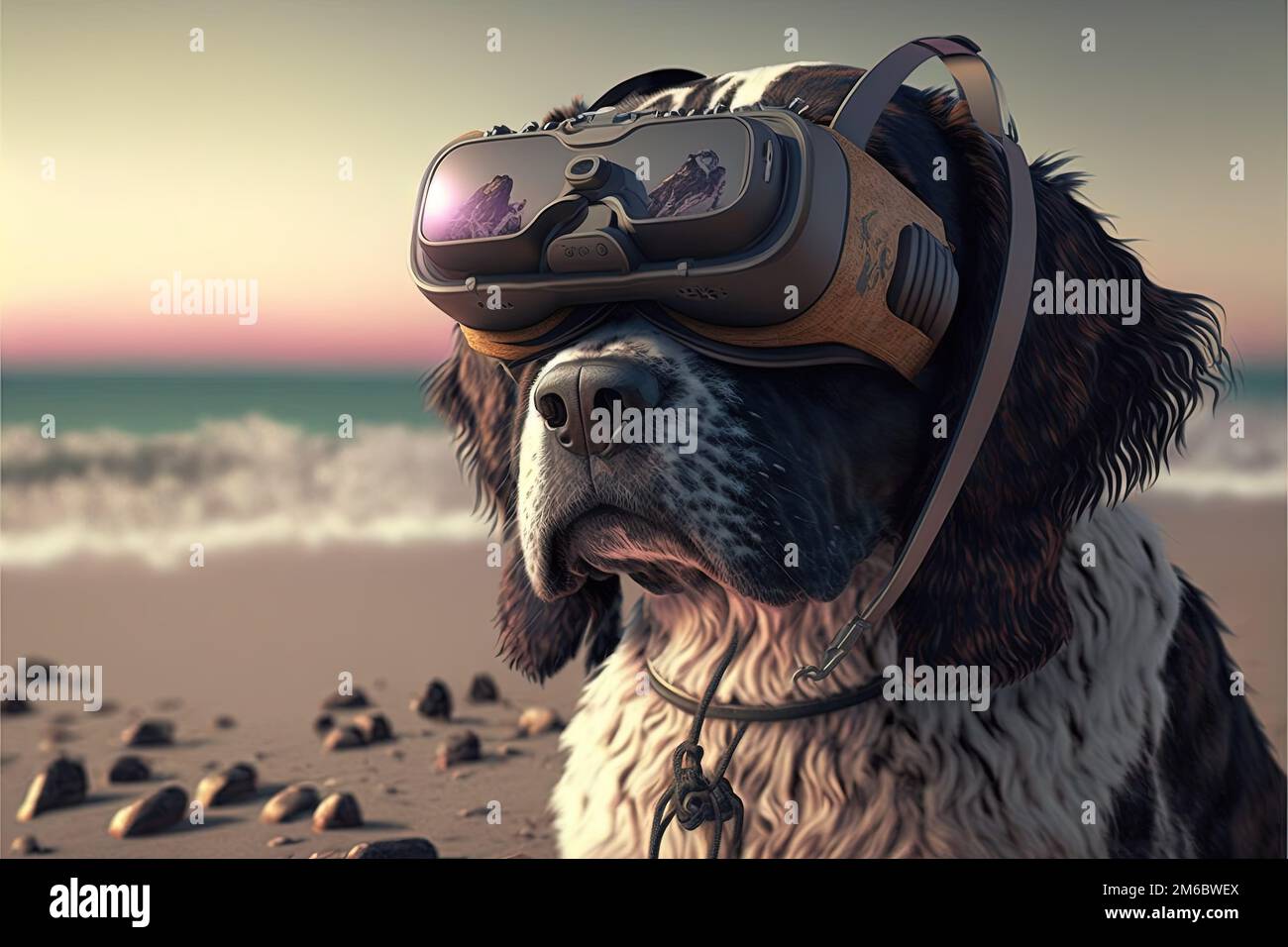 Dog wearing a VR Virtual Reality headset Stock Photo - Alamy