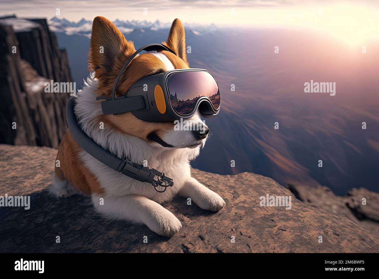 Dog wearing a VR Virtual Reality headset Stock Photo - Alamy