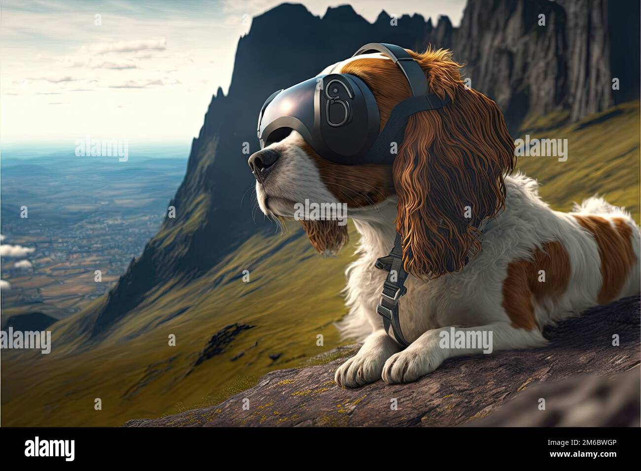 Dog wearing a VR Virtual Reality headset Stock Photo - Alamy