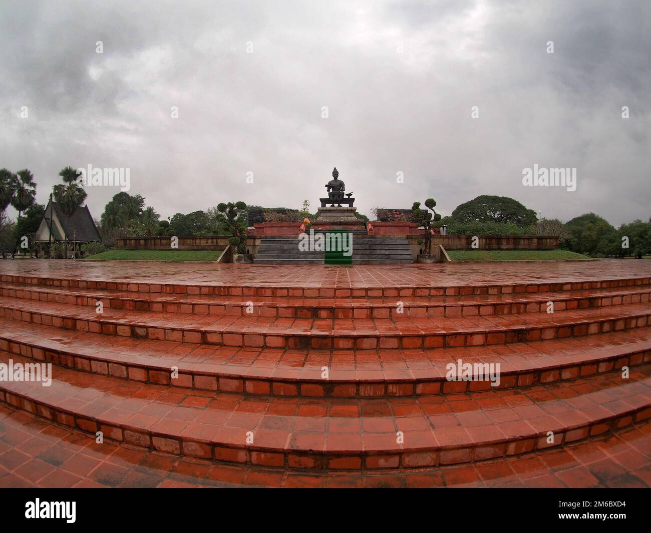 Red Brick Platform with King Ramkhamhaeng Statue Sukhothai Thailand ...
