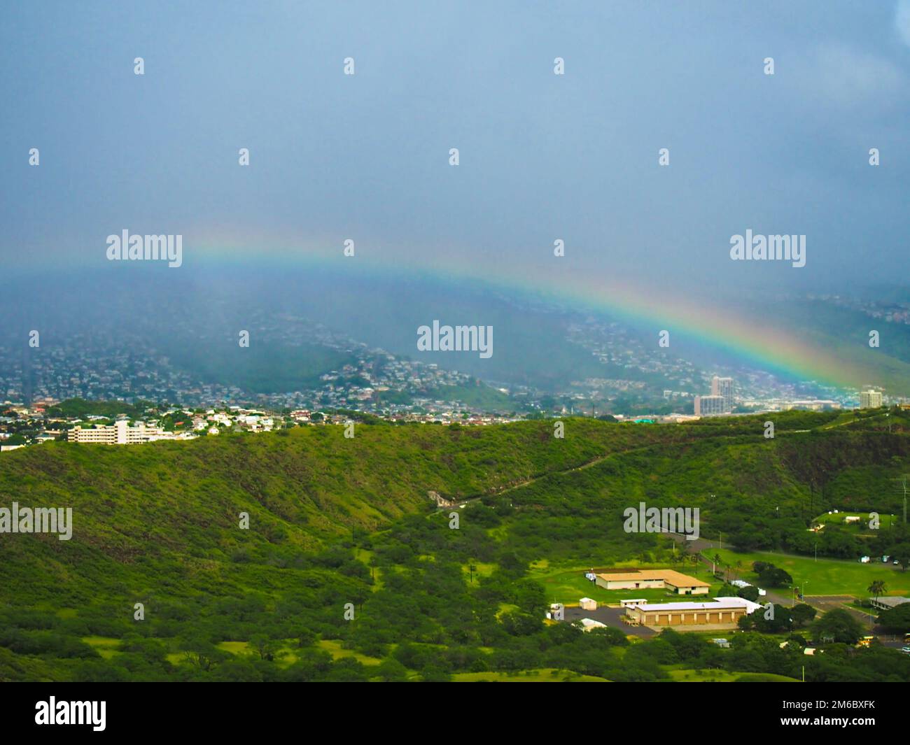 Rainbow over Diamond Head Crater near Waikiki on the island of Oahu ...