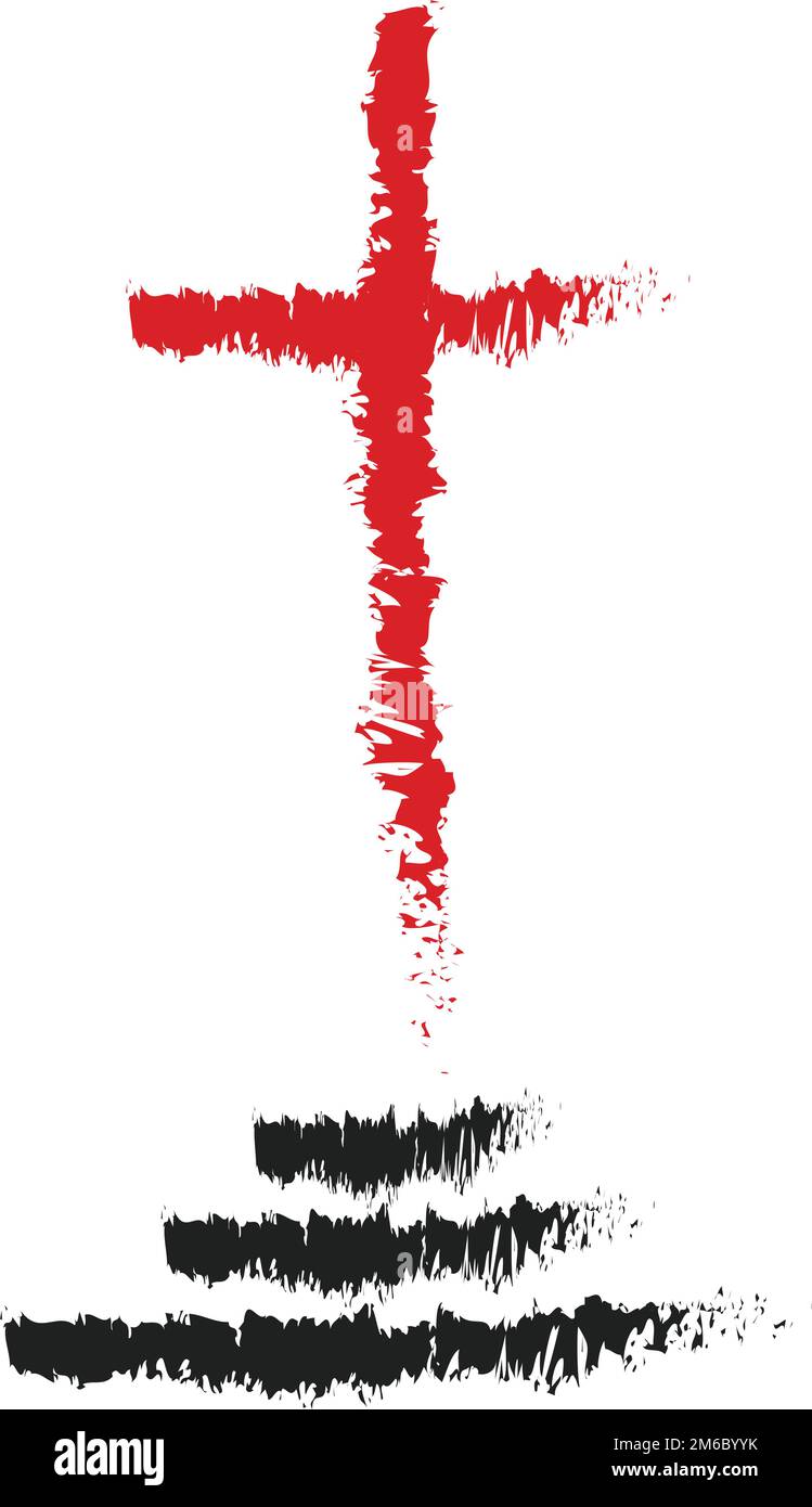 Golgotha cross vector sketch drawing, black and red cross silhouette ...