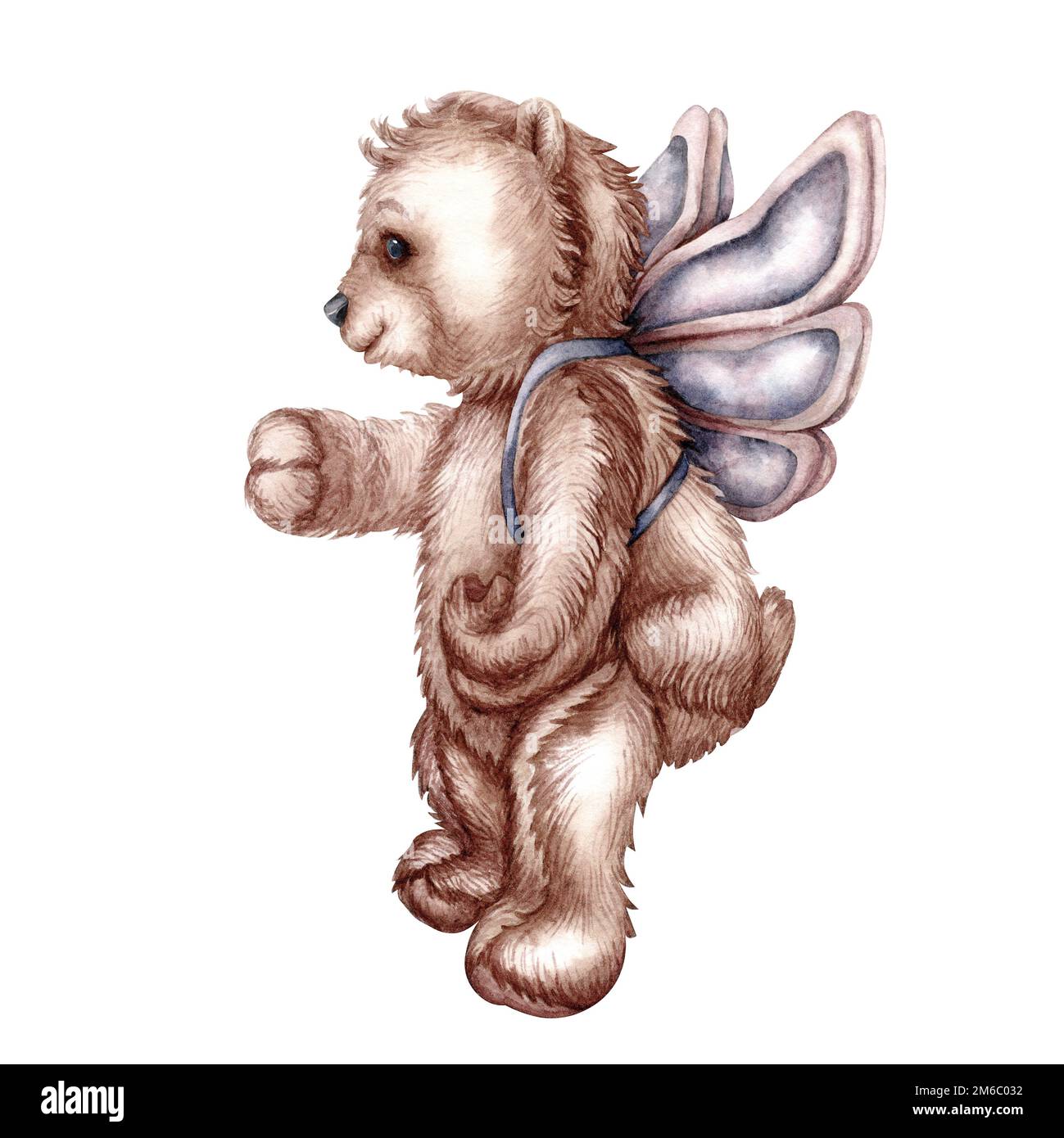 Watercolor hand drawn teddy bears - an angel with pink heart, сupcake ...