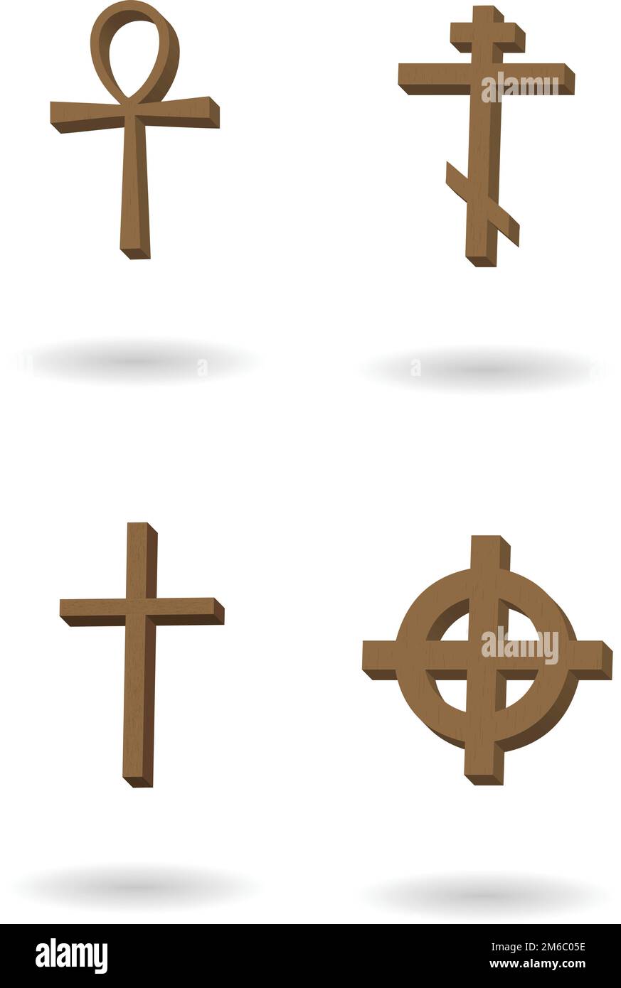 Wooden vector crosses illustration. Egyptian, Russian orthodox, Latin ...