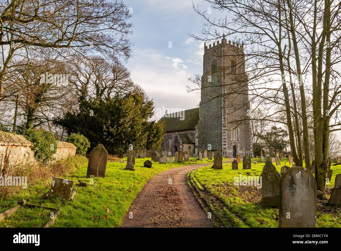 Reedham, Norfolk, UK – January 2022. The entrance to St John the ...