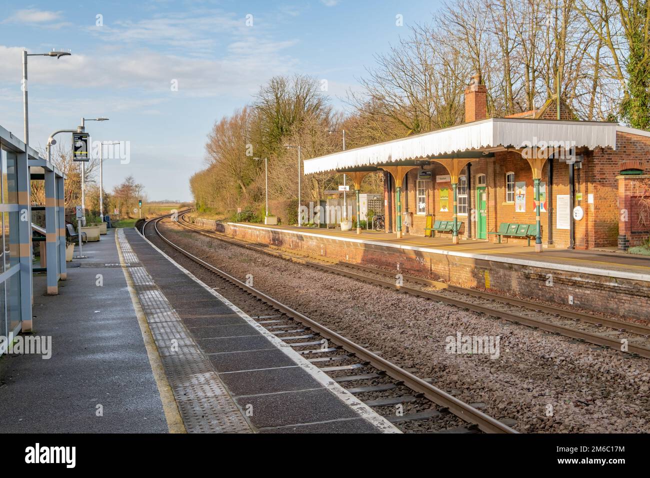Reedham, Norfolk, UK – January 2022. The railway station in the Norfolk ...