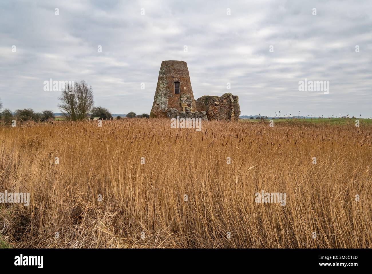 Ludham, Norfolk, UK – January 2022. St Benet’s Abbey alongside the ...
