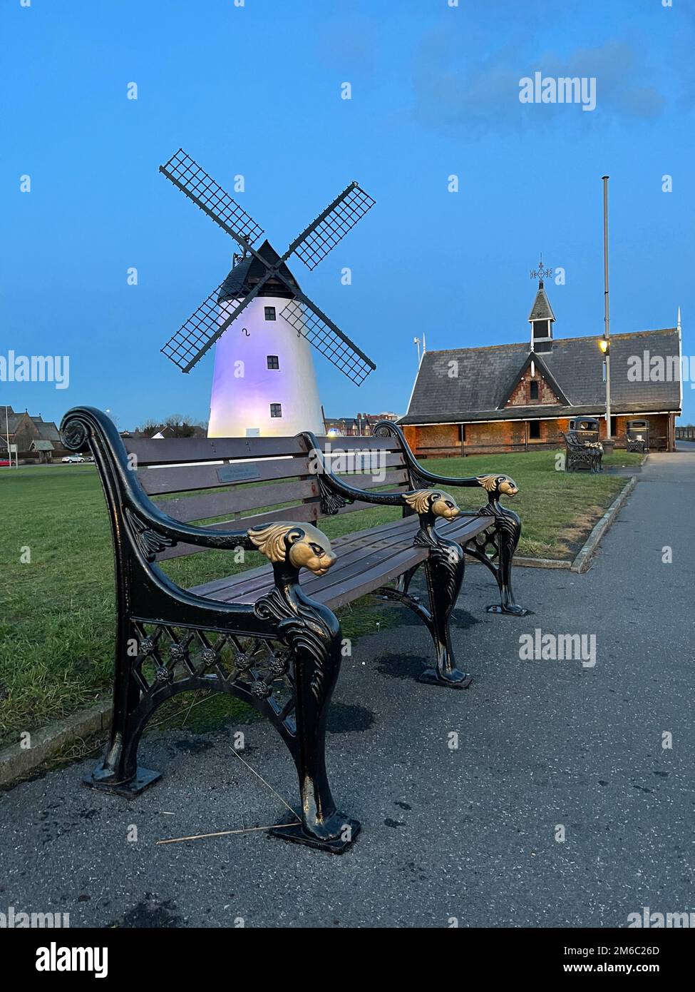 Ornamental Seating and Lytham Windmill Stock Photo - Alamy