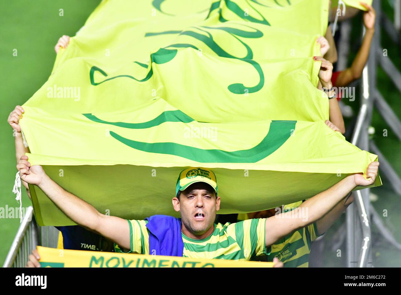 SANTOS, SP - JANUARY 2: Fan holds a banner and cries during football ...