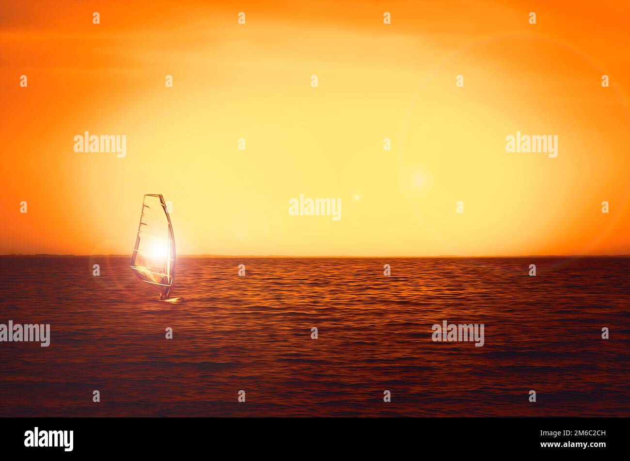 Windsurfer silhouette at sea sunset. Beautiful beach seascape ...