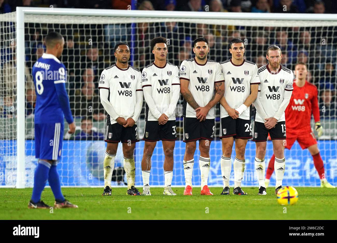Fulham players line up ahead of Leicester City's Youri Tielemans (left ...
