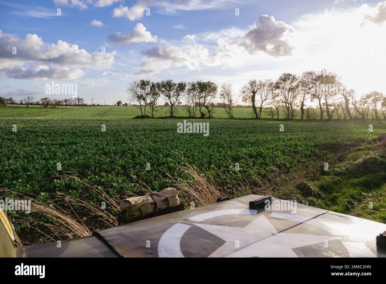 View of World War II trenches from Army Jeep, Normandy, France, 2022 ...