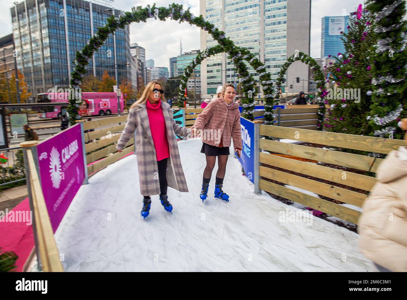 12-10-20 Milan, Italy. skating at the ice rink next to Milan Central ...