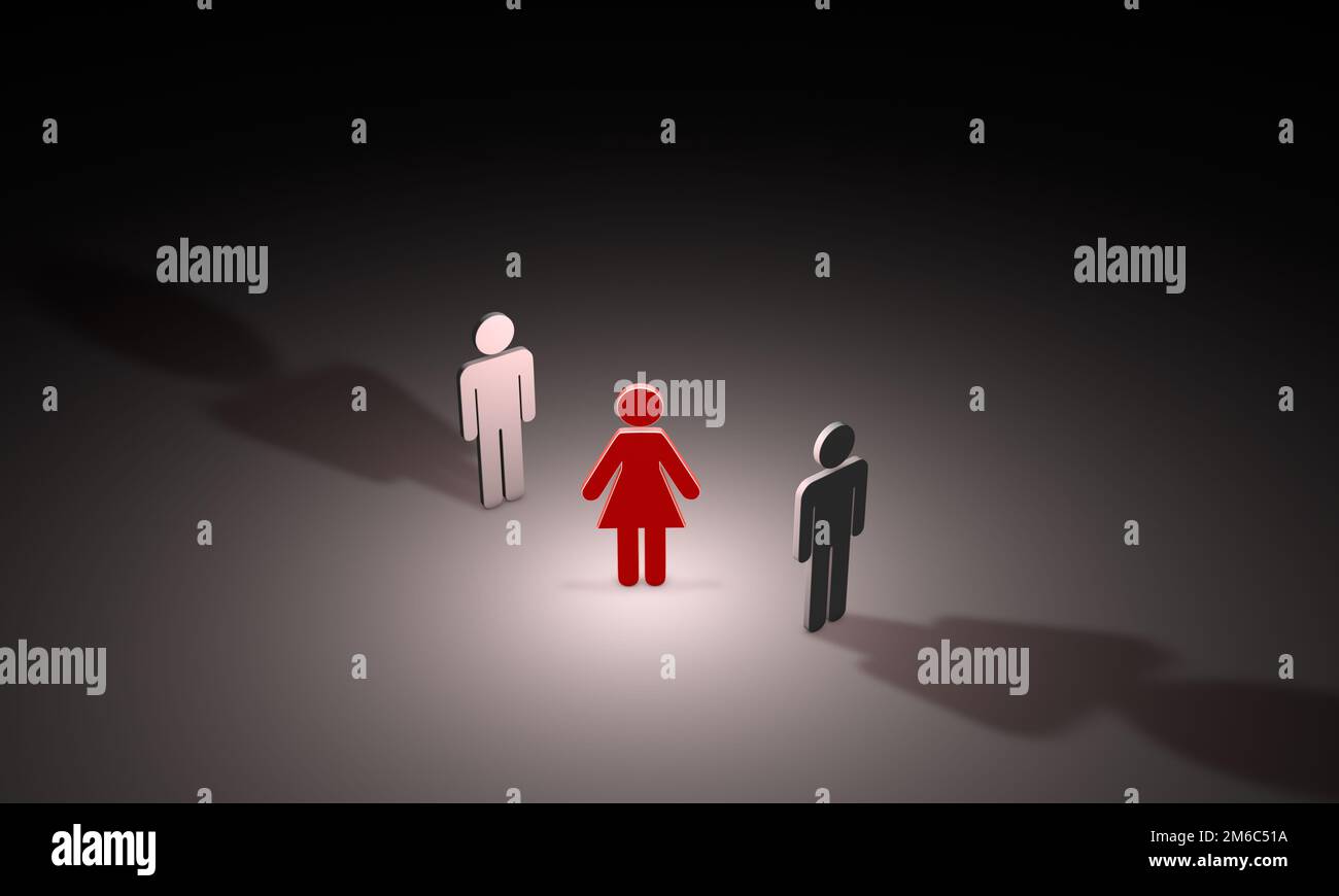 Love triangle (symbolic figures of people). 3D illustration rendering ...