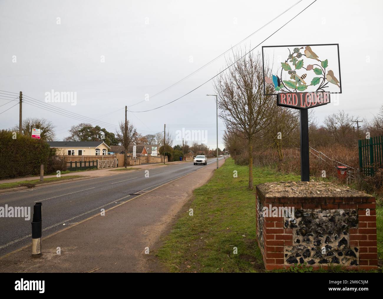 Red Lodge village sign in Red Lodge, Suffolk Stock Photo - Alamy