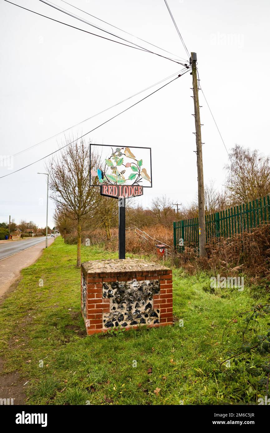 Red Lodge village sign in Red Lodge, Suffolk Stock Photo - Alamy