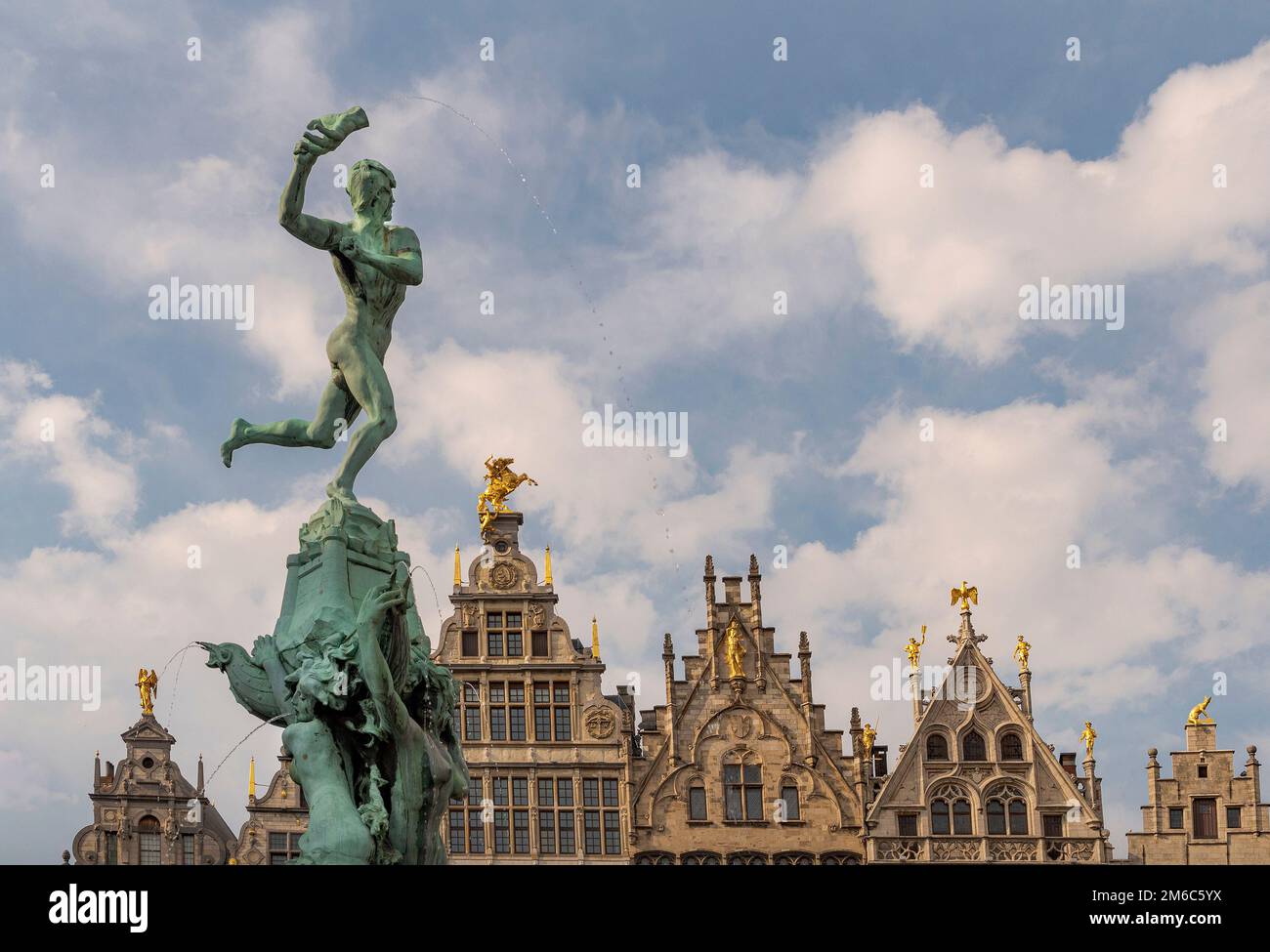 Antwerp - Belgium - 20.06.2021. Statue of Silvius Brabo. - Brabo throws ...