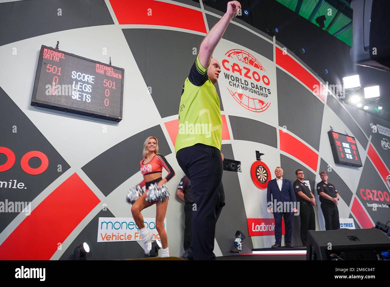 LONDON, UNITED KINGDOM - JANUARY 3: Michael van Gerwen of the Netherlands applauds for the fans ...