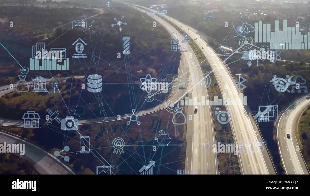 Modern highway and Data technology concept. Smart transportation. ITS ...