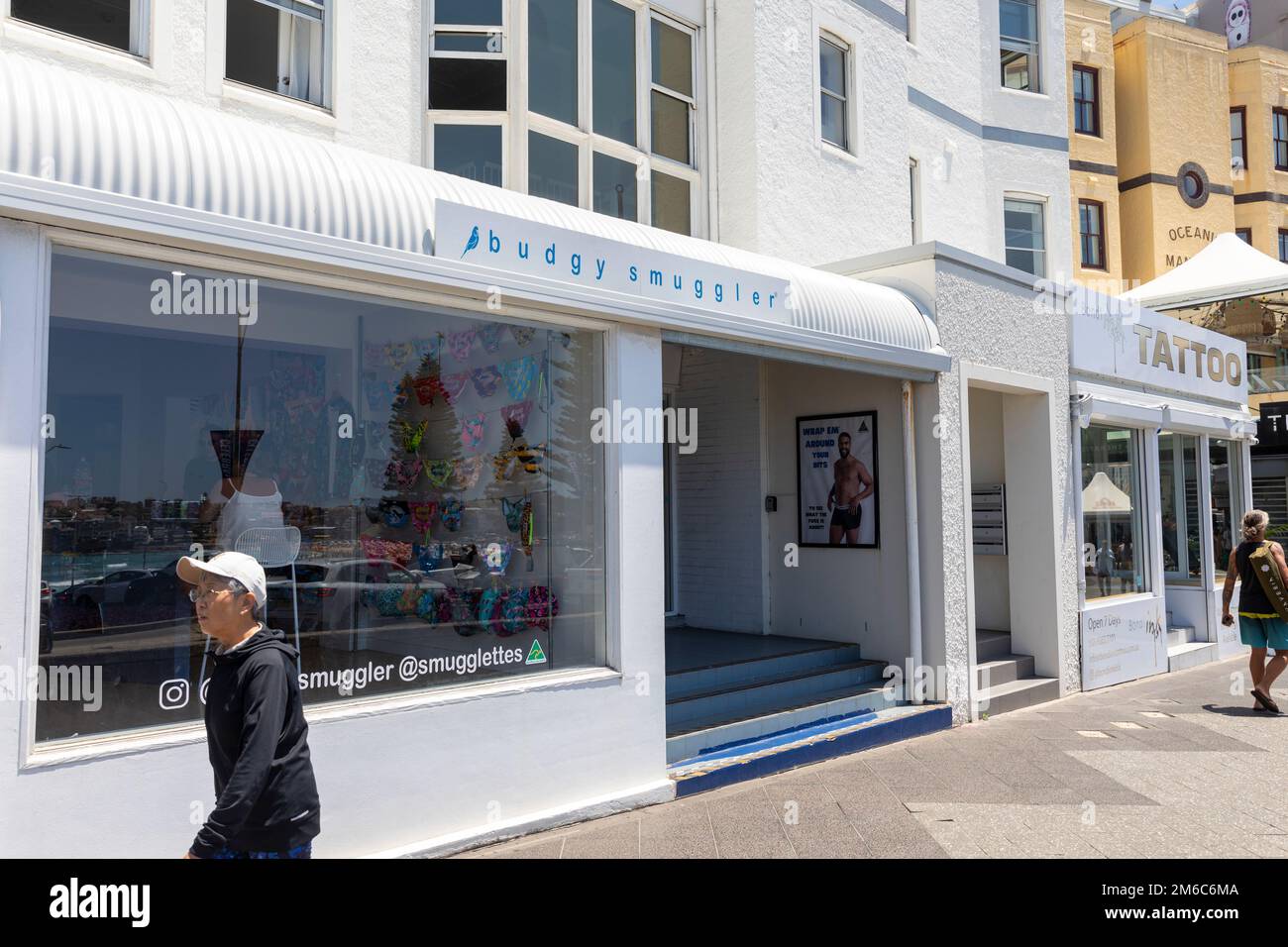 Bondi Beach, Budgy Smuggler swimwear store and Bondi Ink tattoo parlour ...