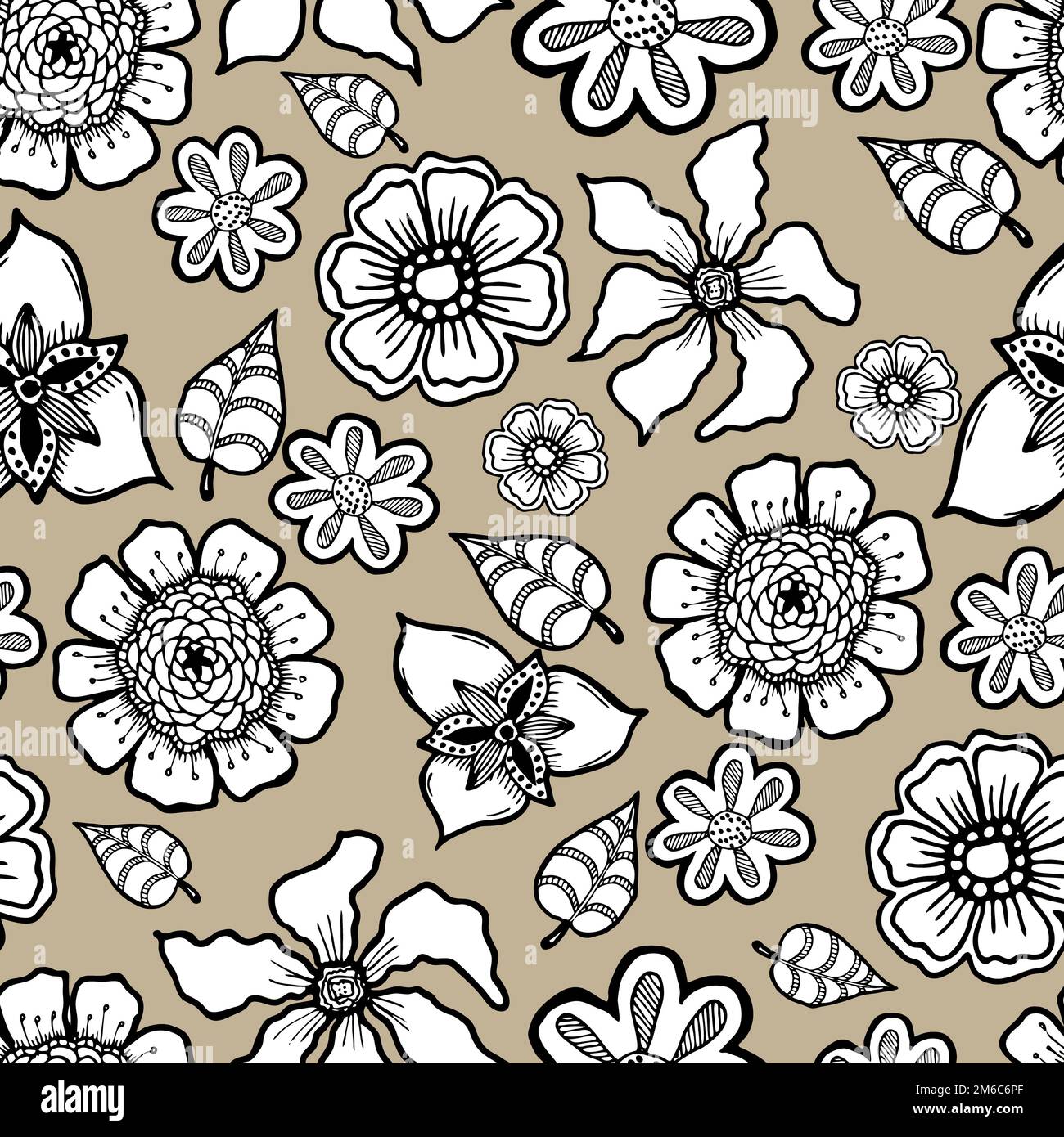 Ornate floral pattern with flowers. Doodle sharpie background. template ...