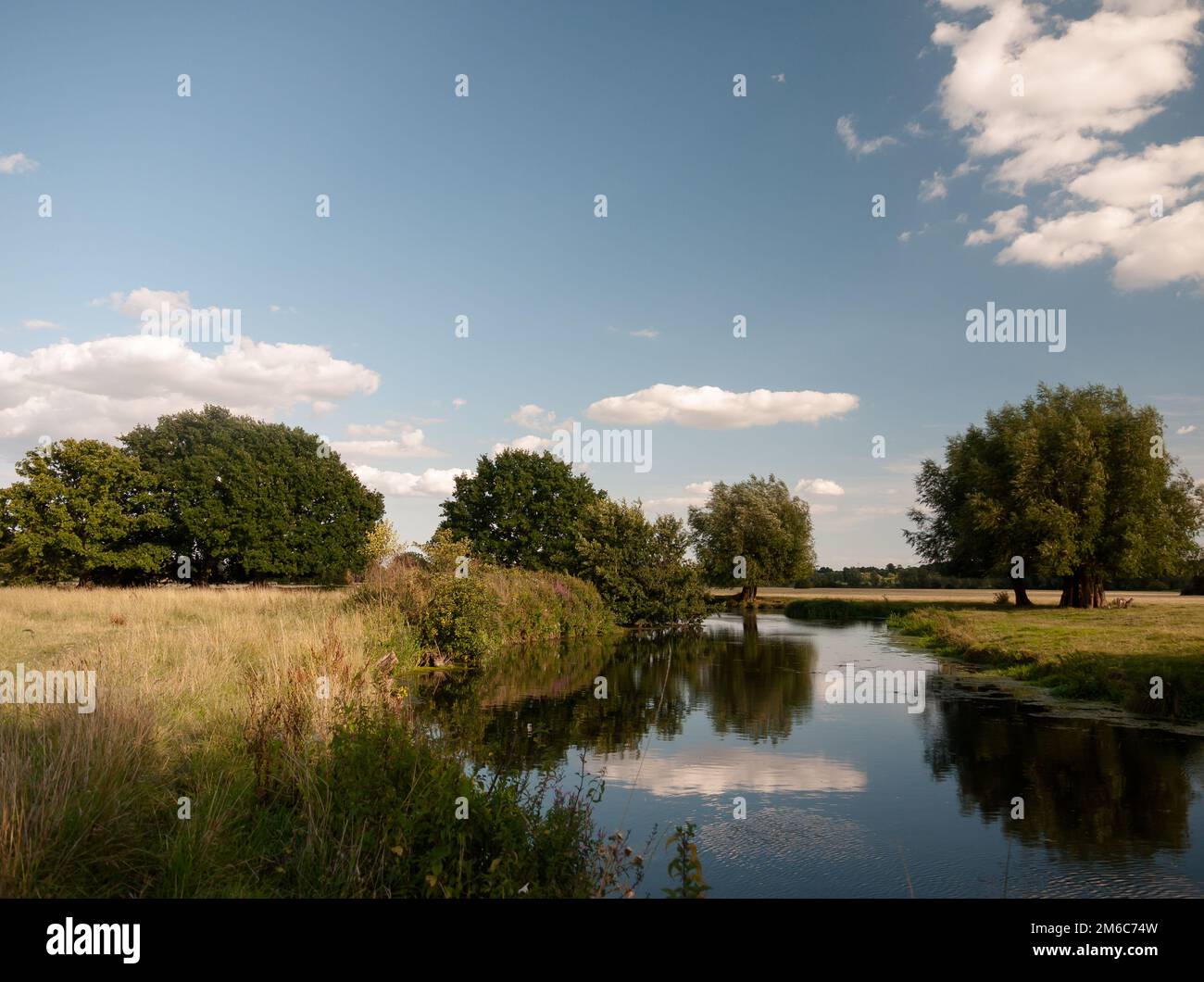 River stour running through dedham countryside with clear sky and lush ...