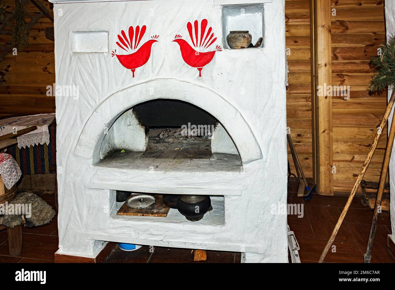 Russian stove without fire in the Russian hut Stock Photo - Alamy