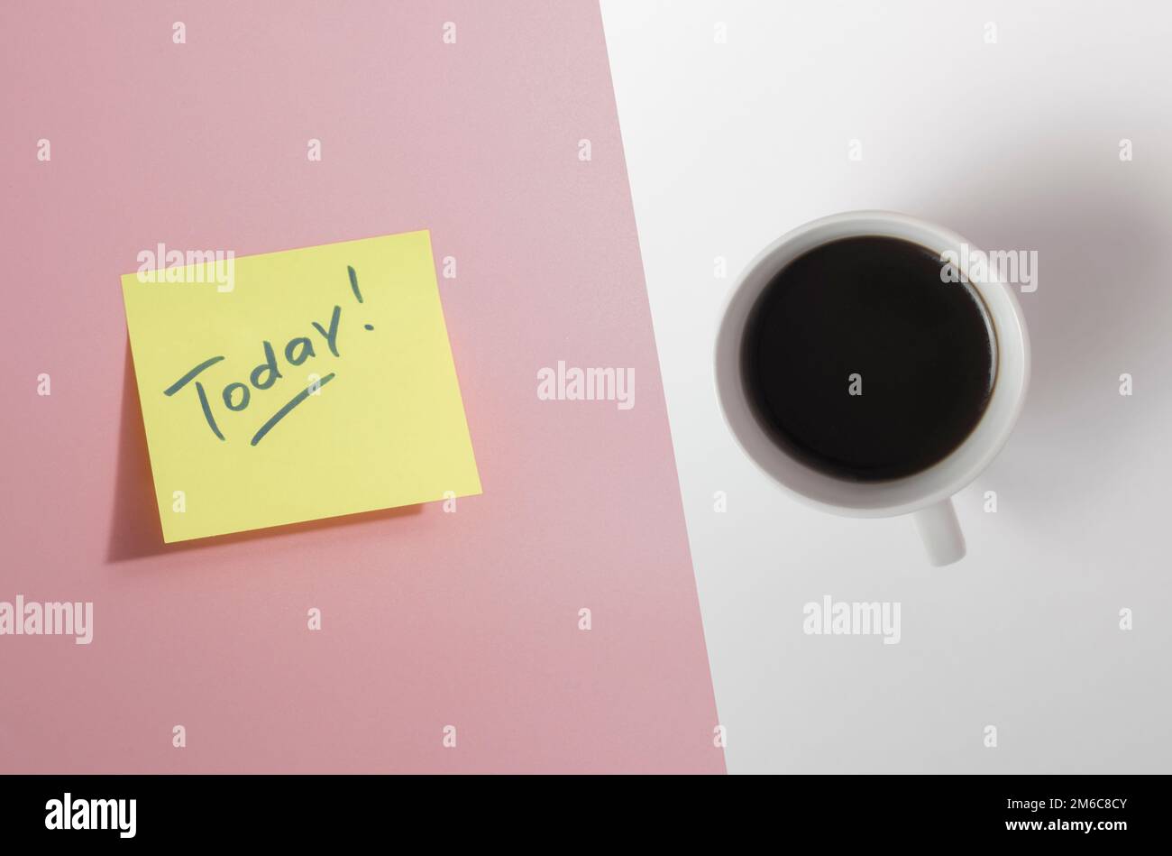 Memory sheet, sticker - "today" and a cup of coffee on white and pink ...
