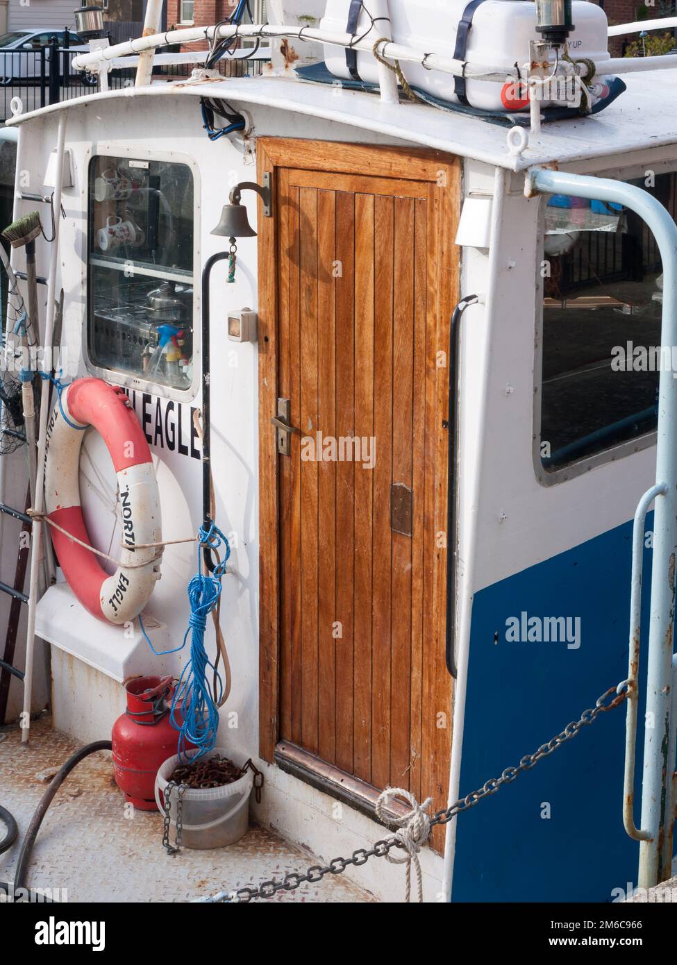 Back of fishing boat wooden door close up Stock Photo - Alamy