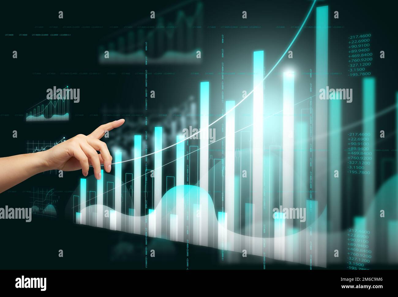 Holographic chart with rising rates and indicators. Business growth ...