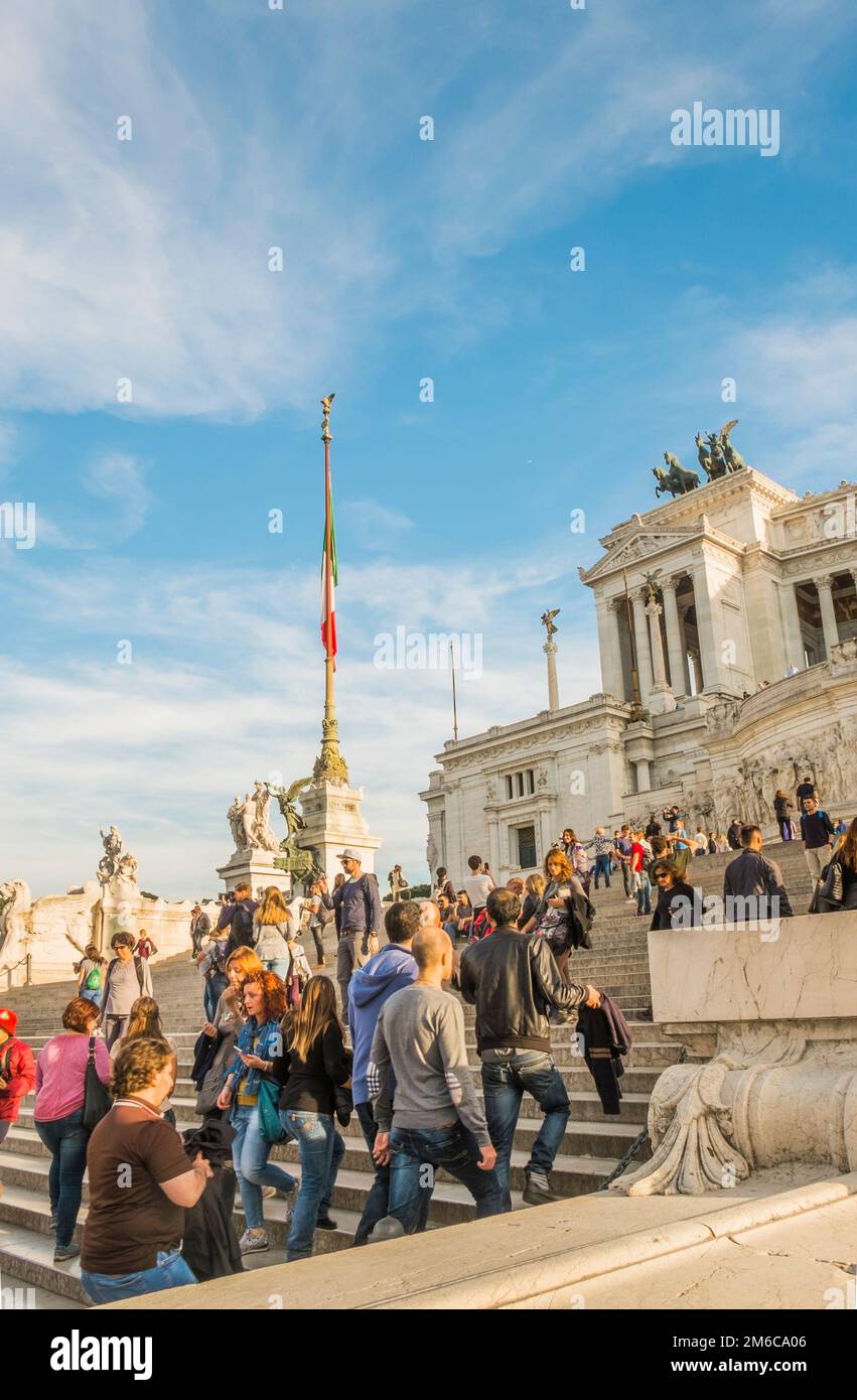 Visitors on the stairs of national monument to victor emmanuel II Stock ...