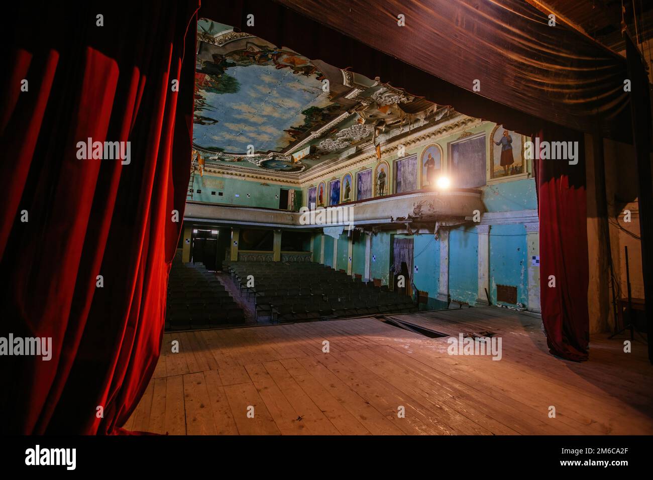 Old abandoned ruined stage theater with paintings Stock Photo - Alamy
