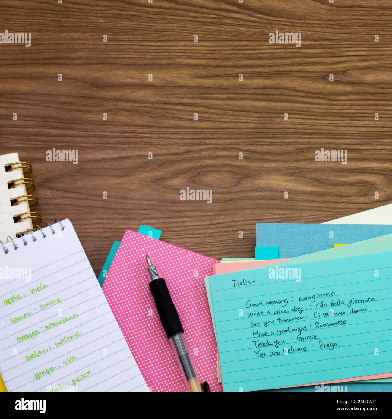 Italian; Learning New Language Writing Words on the Notebook Stock ...