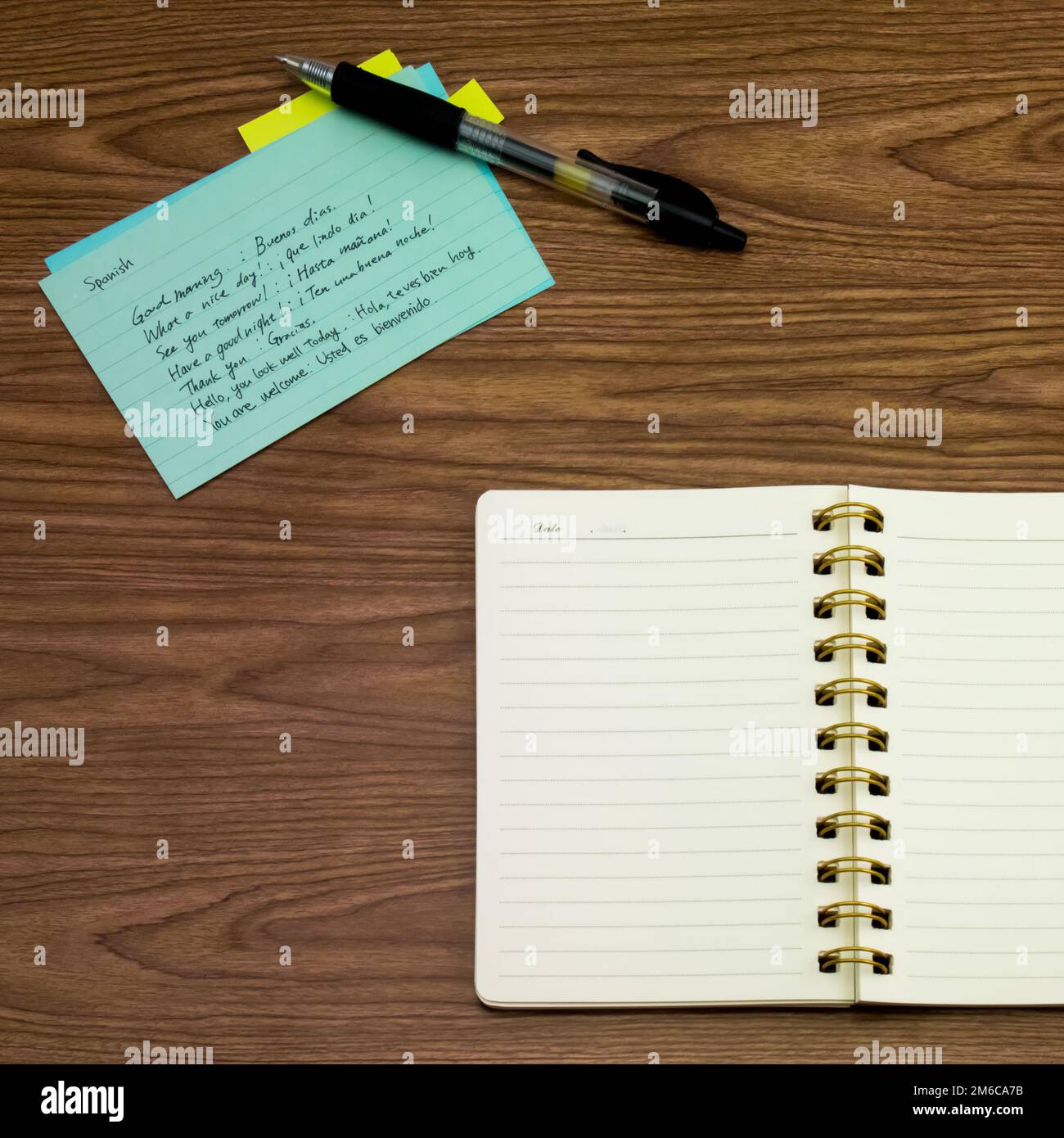 Spanish; Learning New Language Writing Words on the Notebook Stock ...