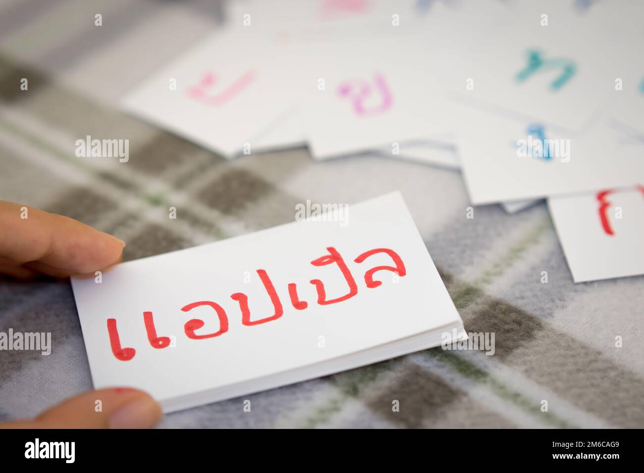 Thai; Learning the New Word with the Alphabet Cards (Translation; Apple ...