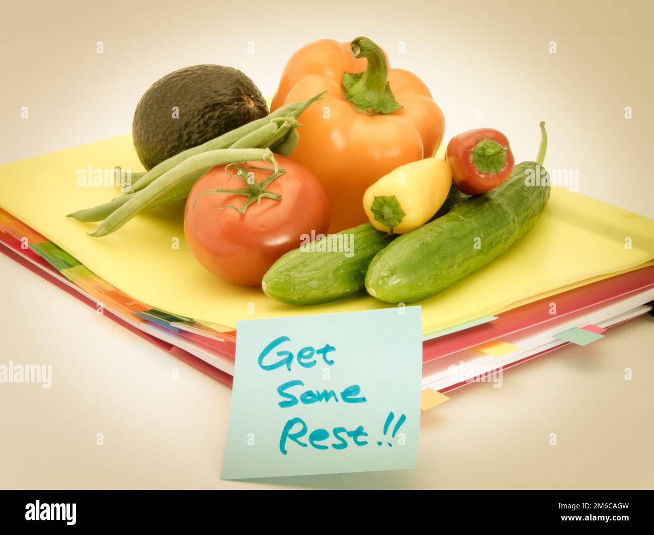 Present of vegetables and messages for careing hard work Stock Photo ...