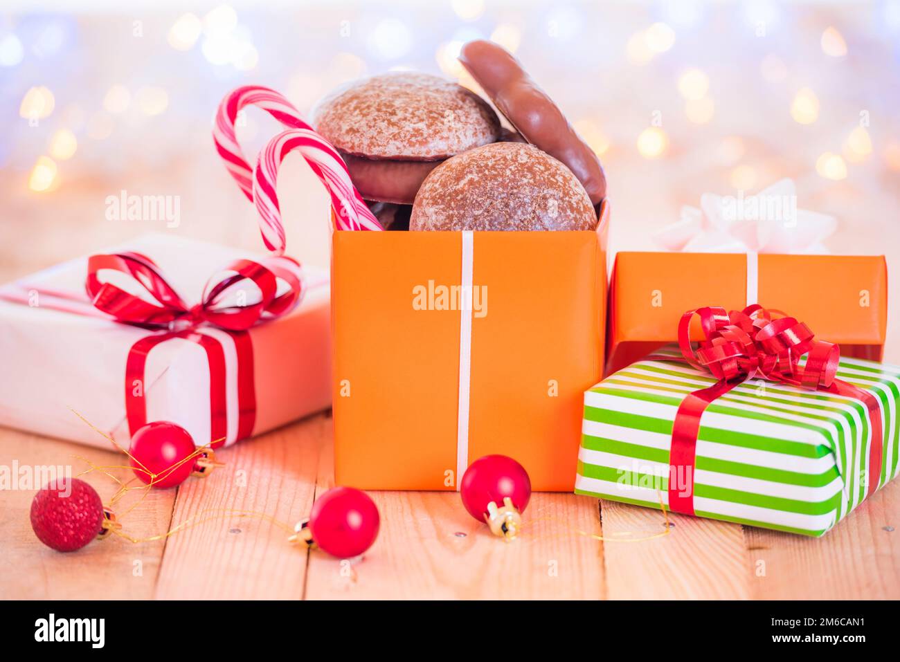 Colorful present with Xmas decorations Stock Photo - Alamy