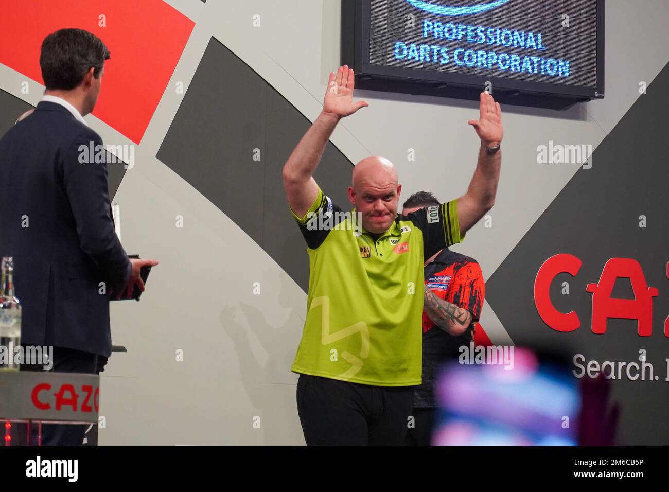 LONDON, UNITED KINGDOM - JANUARY 4: Michael van Gerwen of the Netherlands reacts during Day ...