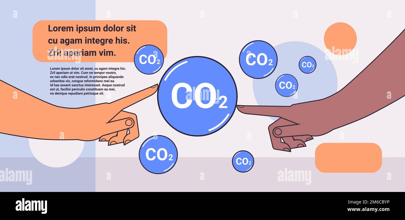 carbon credit concept hands touching CO2 signs responsibility of co2 ...